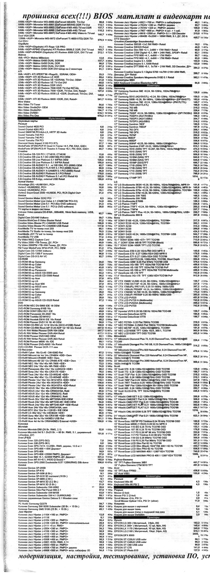 Компьютерный прайс-лист 2002 года. | Пикабу